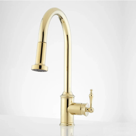 New Polished Brass Westgate Pull-Down Kitchen Faucet by Signature Hard ...
